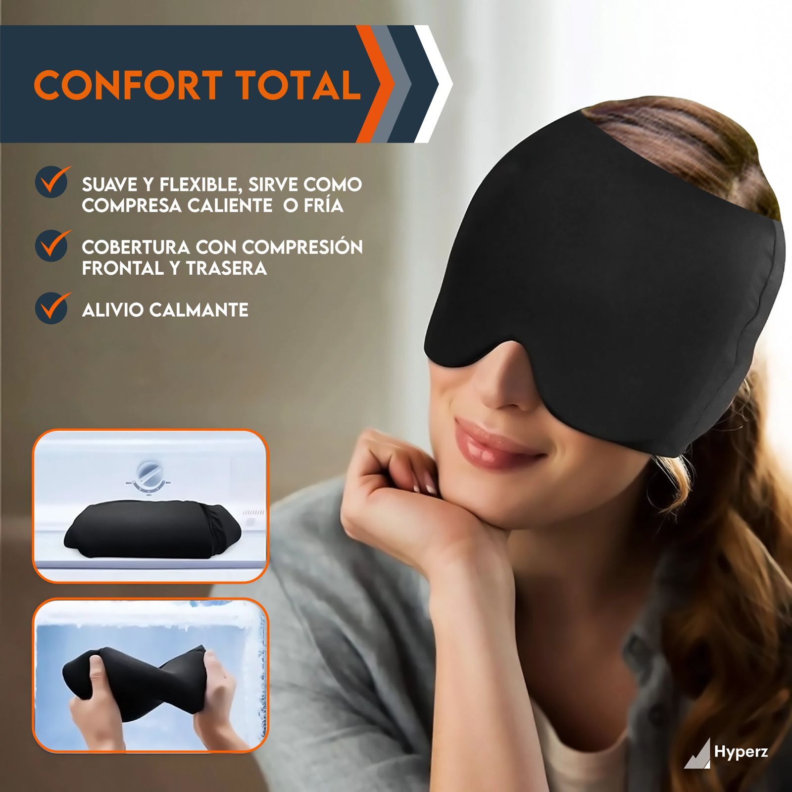 HYPERZ Gorro Para Migraña Doble Gel Frente y Atrás 360 Compresa Frío o Calor Ideal para Dolor De ...